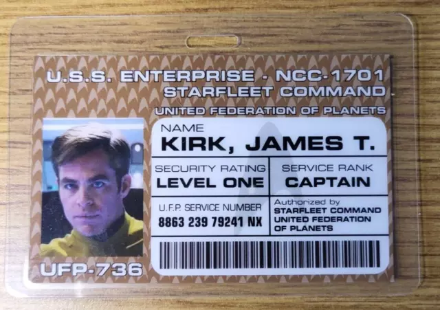 STAR TREK ID Badge-USS Enterprise NCC-1701 Captain James T Kirk Costume ...
