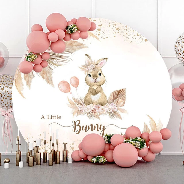 FLORAL BUNNY BOHO Girls Round Baby Shower Backdrop $36.01 - PicClick AU