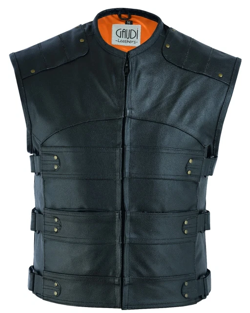 HERREN LEDERWESTE GLADIATOR Weste Kutte Leder Biker Rocker Motorrad ...