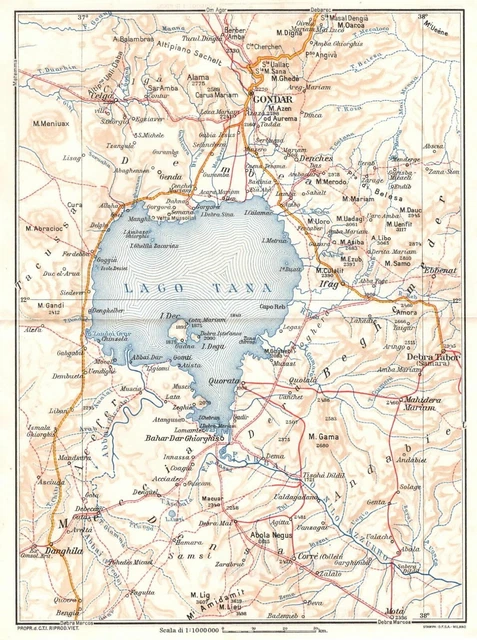 CARTA GEOGRAFICA ANTICA ETIOPIA LAGO TANA COLONIA ITALIANA 1938 Antique ...