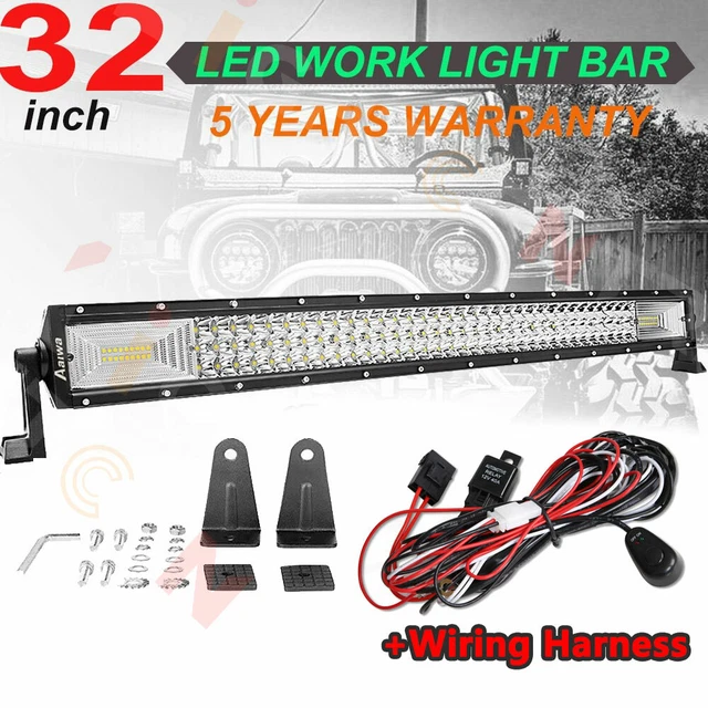 32INCH LED LIGHT BAR Tri Row Spot Flood Combo Truck Offroad 4WD ATV SUV ...
