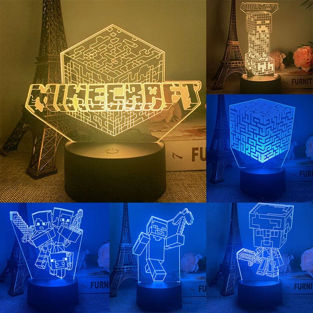 NEW 3D LED Minecraft Creeper Night Light Illusion Lamp Laser Engraved £ ...