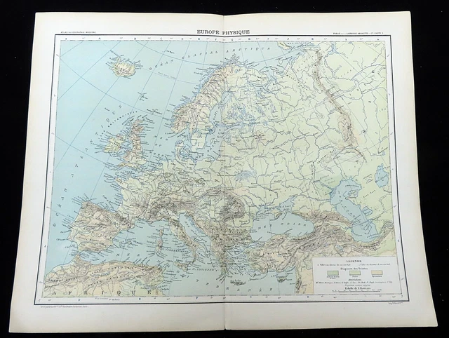ANTIQUE MAP OF European Physical Geography Europe Land Relief Chart ...