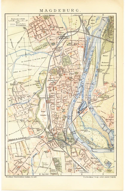 LANDKARTE CITY MAP 1902: Stadtplan MAGDEBURG. Sachsen-Anhalt ...