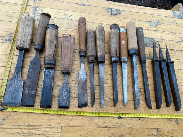 4 OLD TOOL outils Anciens lot 14 ciseaux a Bois Charpentier menuisier ...