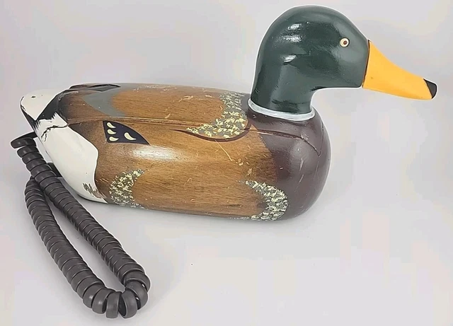 TELEMANIA WOODEN MALLARD Duck Decoy Corded Landline Phone Quacker ...