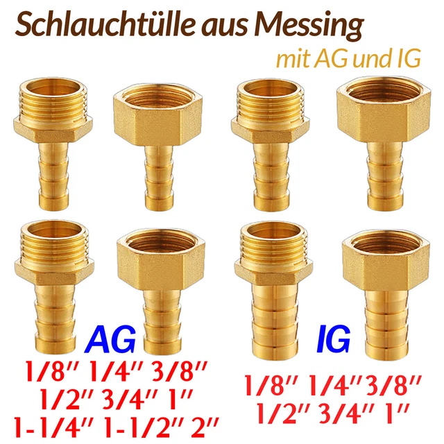 SCHLAUCHTÜLLE MIT AG / IG Schlauchstutzen aus Messing Schlauchnippel 1/8-2 Zoll EUR 2,01 ...