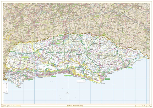 OLD COUNTY MAP of Sussex, Traditional Boundary Map of Sussex £24.50 ...