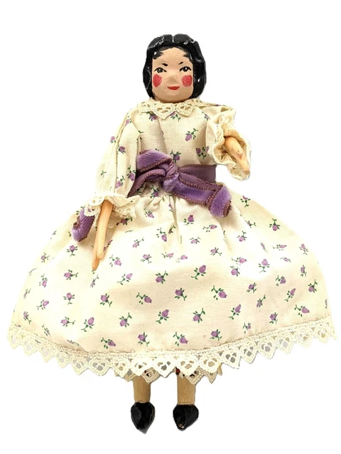 VTG WOOD CARVED Hitty Doll Jointed Dressed 6.5 in. Souvenir 1979 Doll ...
