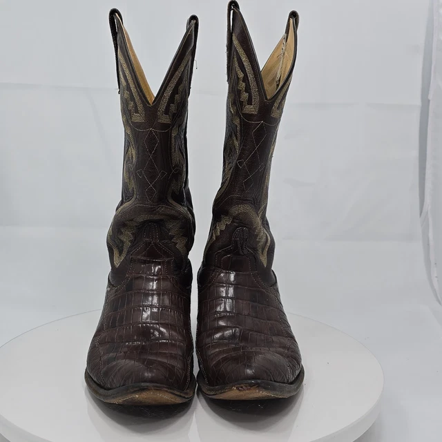VINTAGE ANDERSON BEAN Company Cowboy Boots Men 9.5 Brown Crocodile Pull ...