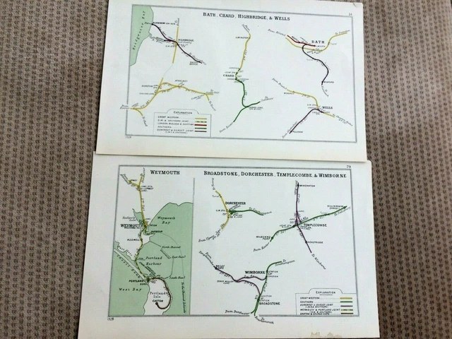 2 SOMERSET DORSET Railway Maps Bath Highbridge Burnham Templecombe ...