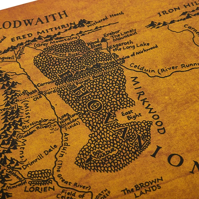 THE RINGS MIDDLE Earth Map The Retro Kraft Paper Poster Decoration Wall ...