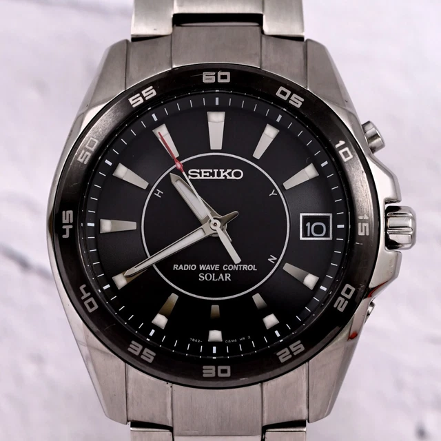SEIKO ANALOG SOLAR Radio Wave Black Dial Titanium 10 BAR W.R 7B42-0AH0 ...