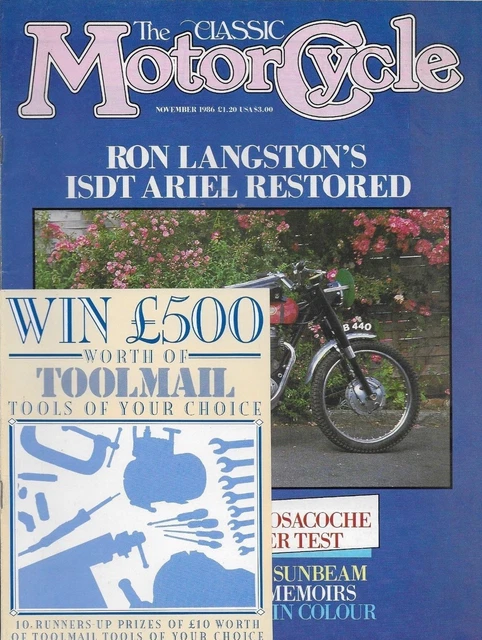 THE CLASSIC MOTORCYCLE MAGAZINE: NOVEMBER 1986 ft RON LANGSTON ISDT ...
