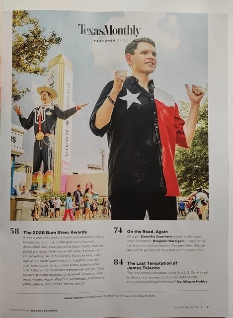 TEXAS MONTHLY 2026 Jan ~Bum Steer Awards 2026~Talarico~Sonny Carl Davis ...
