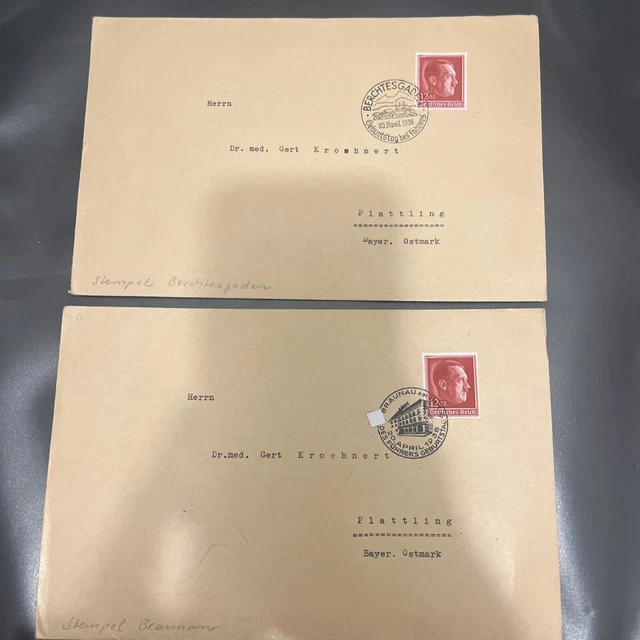DR 2X LETTERS EF - special stamp Berchtesgaden & Braunau 20.04.1938 ...