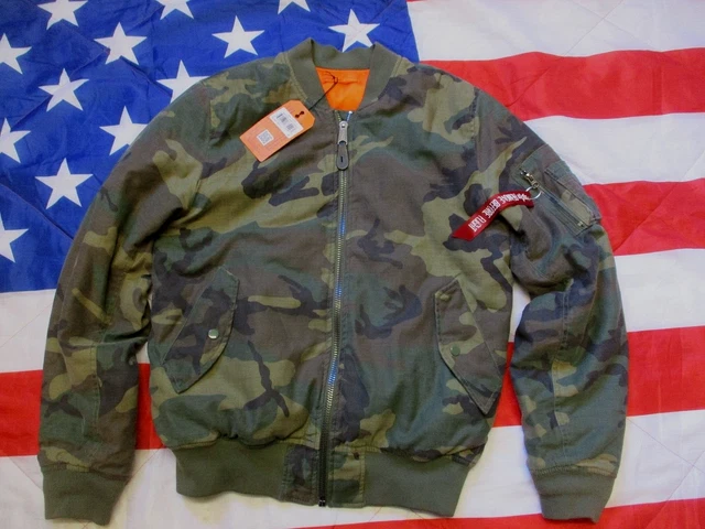 GIACCA ORIGINALE ALPHA INDUSTRIES USA MA1 bombardiere pilota m81 bosco mimetico M EUR 180,60 ...