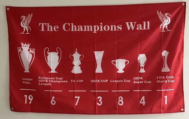 LIVERPOOL THE CHAMPIONS WALL TROPHY HISTORY FOOTBALL FLAG 5x3 FT FREE ...