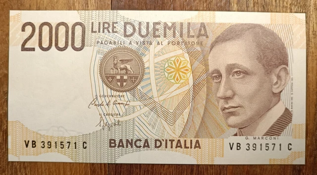 06 MARCH 1992 Republic 2000 Lira Type Marconi Letter B In F.D.S. £27.42 ...