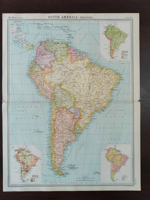VINTAGE MAP-THE TIMES Atlas Of The World-South America-Political Map ...