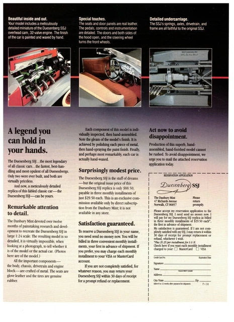 1989 DANBURY MINT Duesenberg SSJ Model Double Page Vintage Print ...