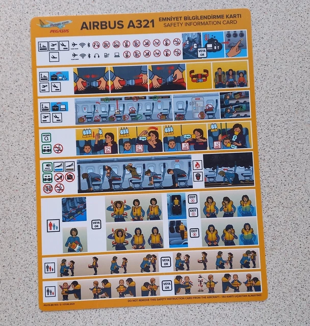 PEGASUS AIRLINES AIRBUS A321 Aircraft Airline Safety Card £12.00 ...