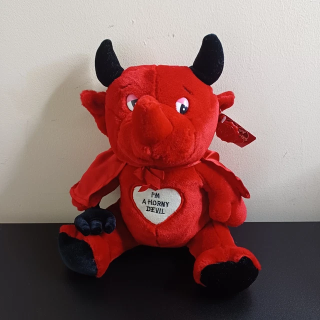KEEL TOYS SITTING Red Devil Soft Plush Toy "I'm A Horny Devil" Cape 9 ...