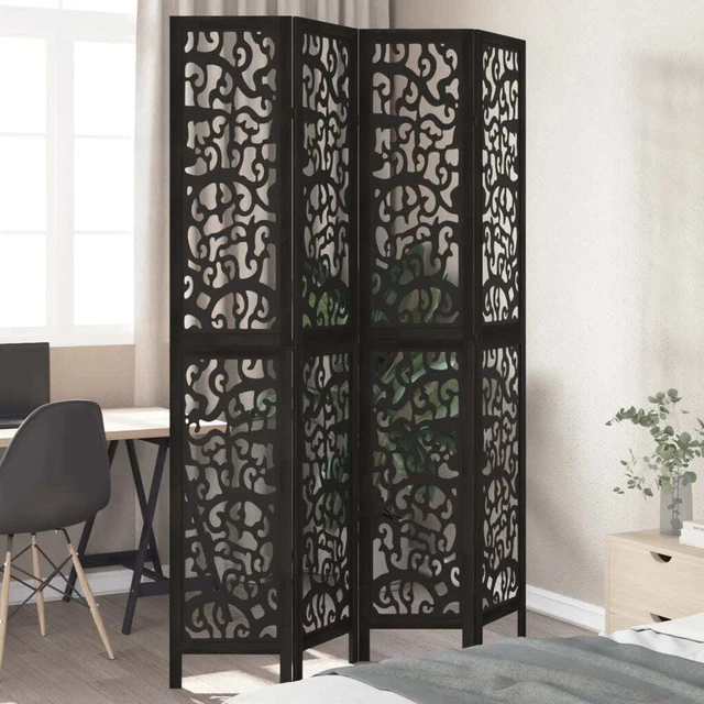 ROOM DIVIDER 4 Panels Black Solid Wood Paulownia £233.56 - PicClick UK