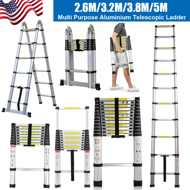 FOLDING ALUMINUM TELESCOPIC Extension Ladders Working Ladder Portable 2 ...