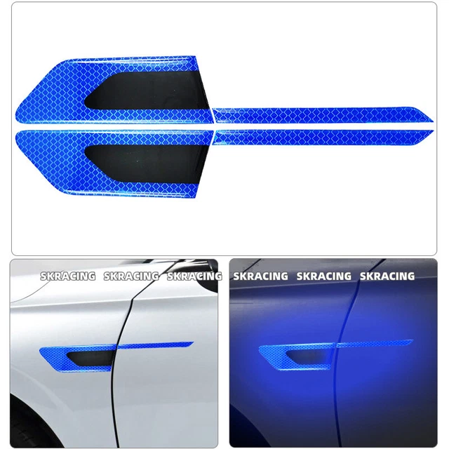 4PCS BLUE REFLECTIVE Safety Warning Strip Tape Car Reflector Stickers ...