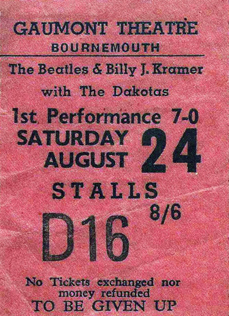 THE BEATLES REPRO 1963 Bournemouth Gaumont Theatre 24 Août Billet ...