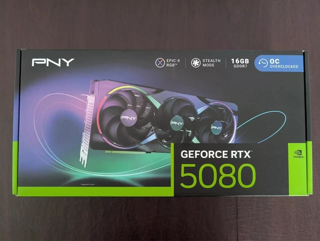 PNY GEFORCE RTX 5080 16GB ARGB Overclocked Triple Fan GPU Graphics Card ...