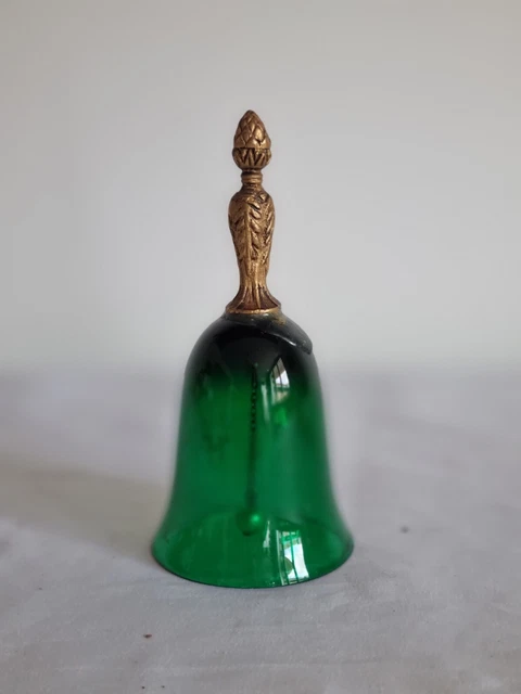 PETITE CLOCHE DE Table Ancienne Verre Et Laiton Verte EUR 6,50 ...