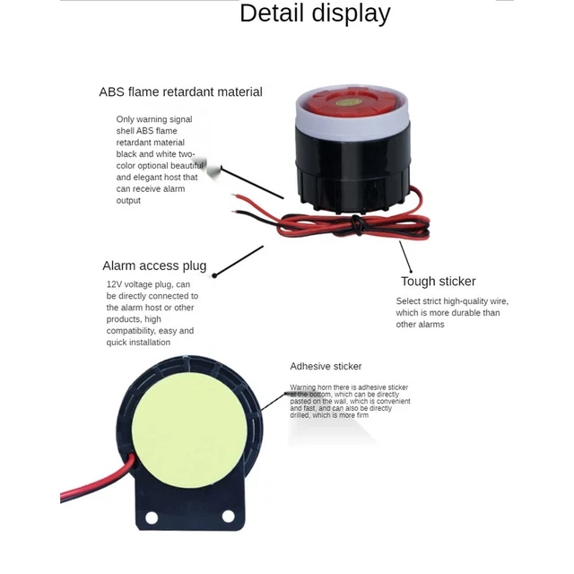 EASY TO USE Wired 12v Piezoelectric Buzzer Alarm Horn with Sticker ...