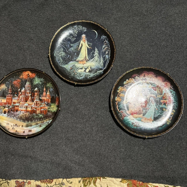 3 TIANEX BRADEX Russian Legends Fairy Tale Porcelain Plates 18k Gold W ...