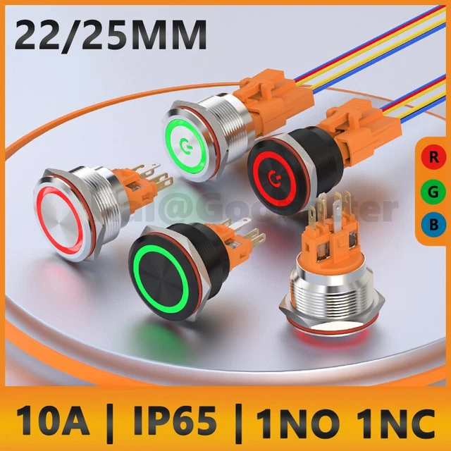 22MM 25MM METAL Round Push Button Switch Momentary Latching LED Red ...