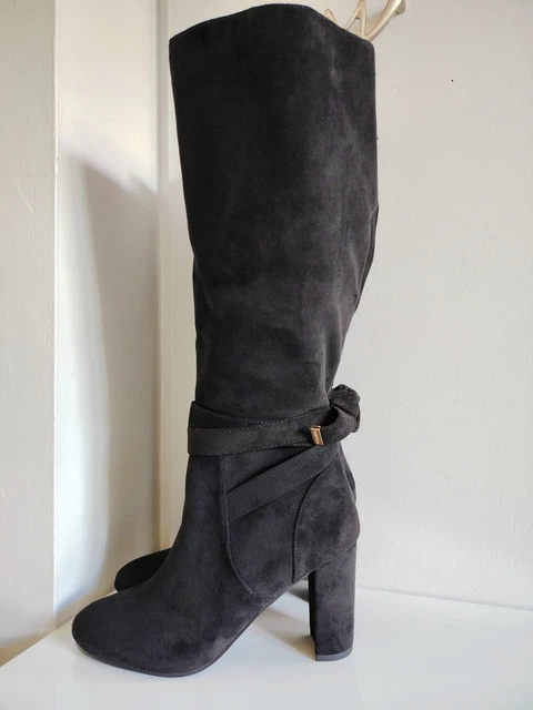CARVELA TEMPT ZIP Up Black High Leg Block Heel Round Toe Boots Ladies ...