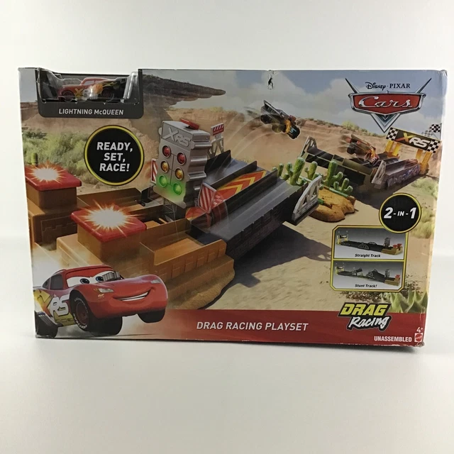 DISNEY PIXAR CARS Drag Racing Playset Lightning McQueen Vehicle Stunt ...