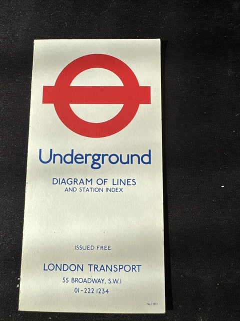 1977 NO. 1 London Transport Underground Map Diagram of Lines Tube Ref 1 ...
