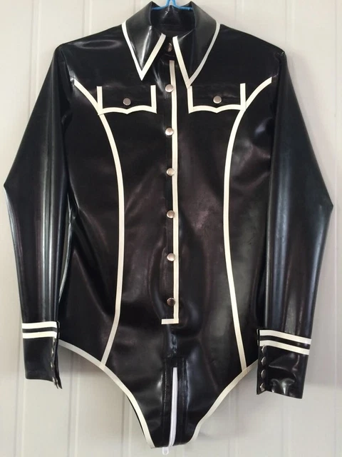 GUMMI LATEX RUBBER Catsuit Ganzanzug Military coat Cosplay Top Party ...
