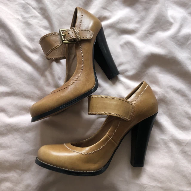 BERTIE LADIES TAN Leather And Wide Stitched Smart Work Formal High Heel ...