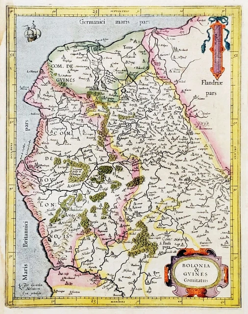 BOULOGNE-SUR-MER CALAIS GUINES Wissant Montreuil Carte Map Mercator ...