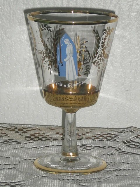 VERRE SUR PIED De Communion Jeune Garcon Demi Cristal Emaille EUR 11,99 - PicClick FR