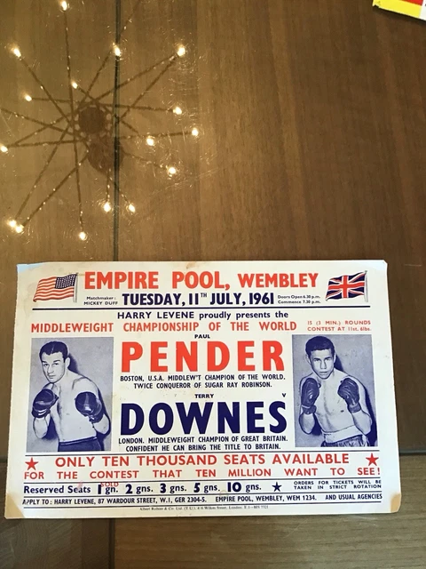 BOXING POSTER PAUL Pender V Terry Downes. World Title Fight 11 July ...