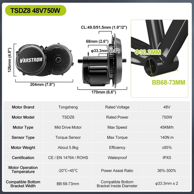 TONGSHENG 48V750W MID Drive Motor DIY TSDZ8 Torque Power Ebike ...