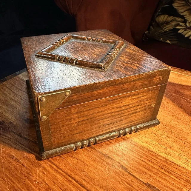 ANTIQUE OAK TRINKET Box Arts And Crafts Brass Hinges Edwardian c1900 £ ...