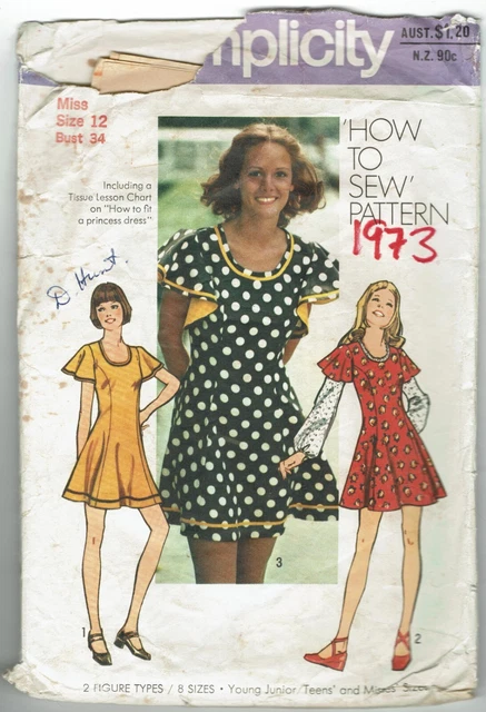 VINTAGE 1973 SIMPLICITY Sewing Pattern 5466 Mini-dress S12 B34" $4.00 ...