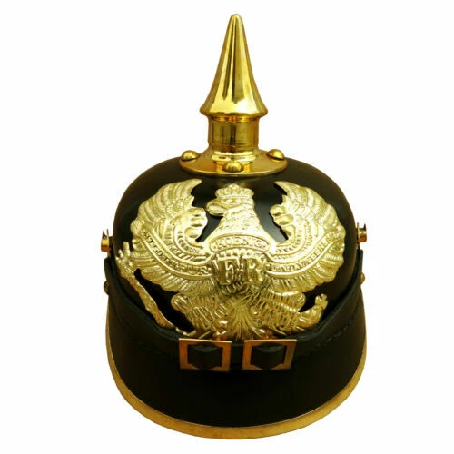 GERMAN LEATHER PICKELHAUBE Prussian Helmet, Spiked Officer Hat ...