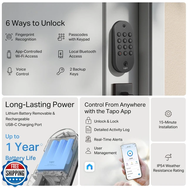 TAPO SMART WI-FI Deadbolt Door Lock - Fingerprint Recognition, Ke $221. ...