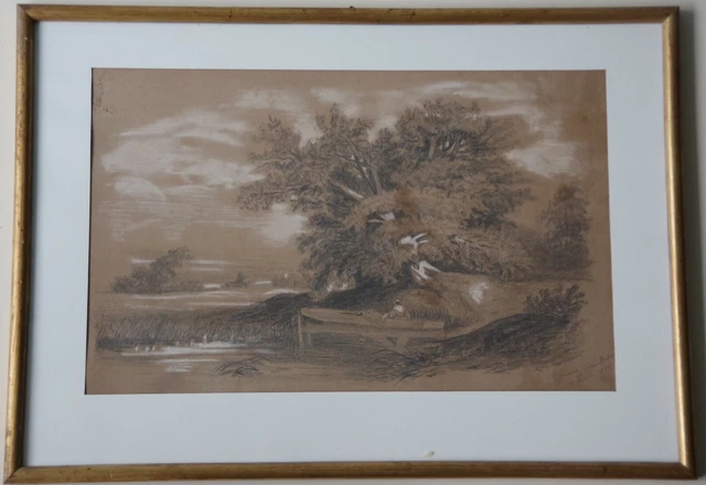 DESSIN ANCIEN SIGNÉ XIXème signature à identifier d'après Hubert ...